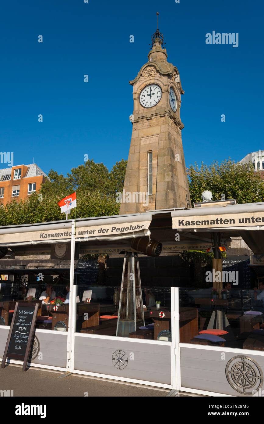 Rhine promenade, casemates, water gauge clock, Rhineland, North Rhine ...