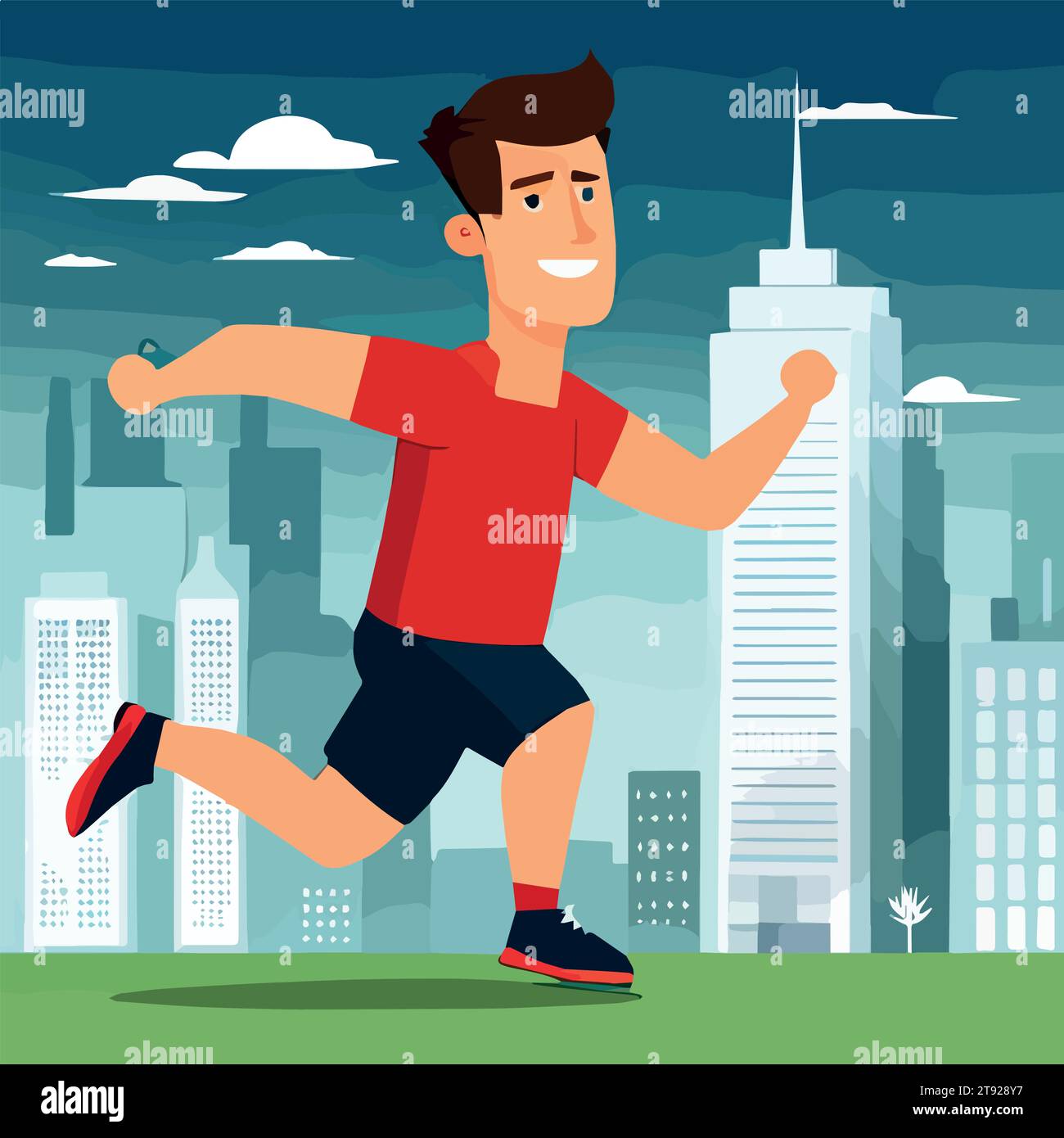 Man running on city in background. Healthy lifestyle concept vector ...