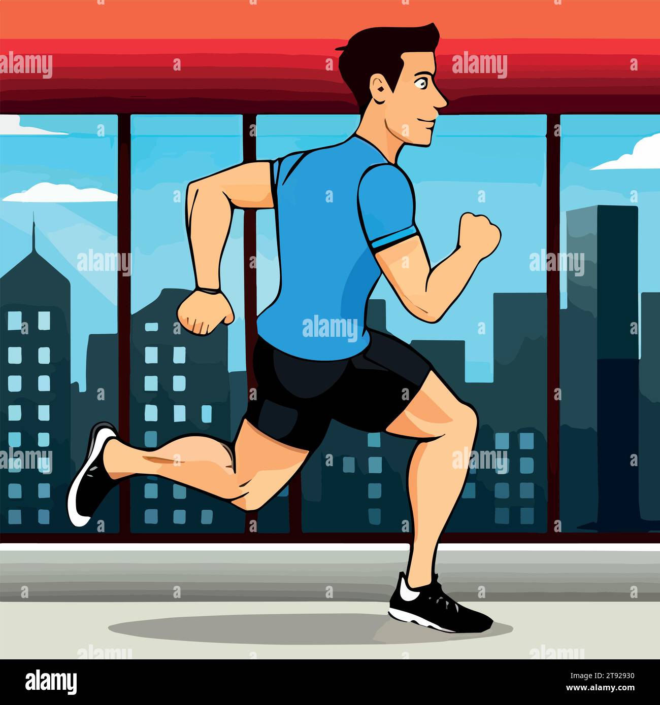 Male athlete running on city street, healthy lifestyle concept vector ...