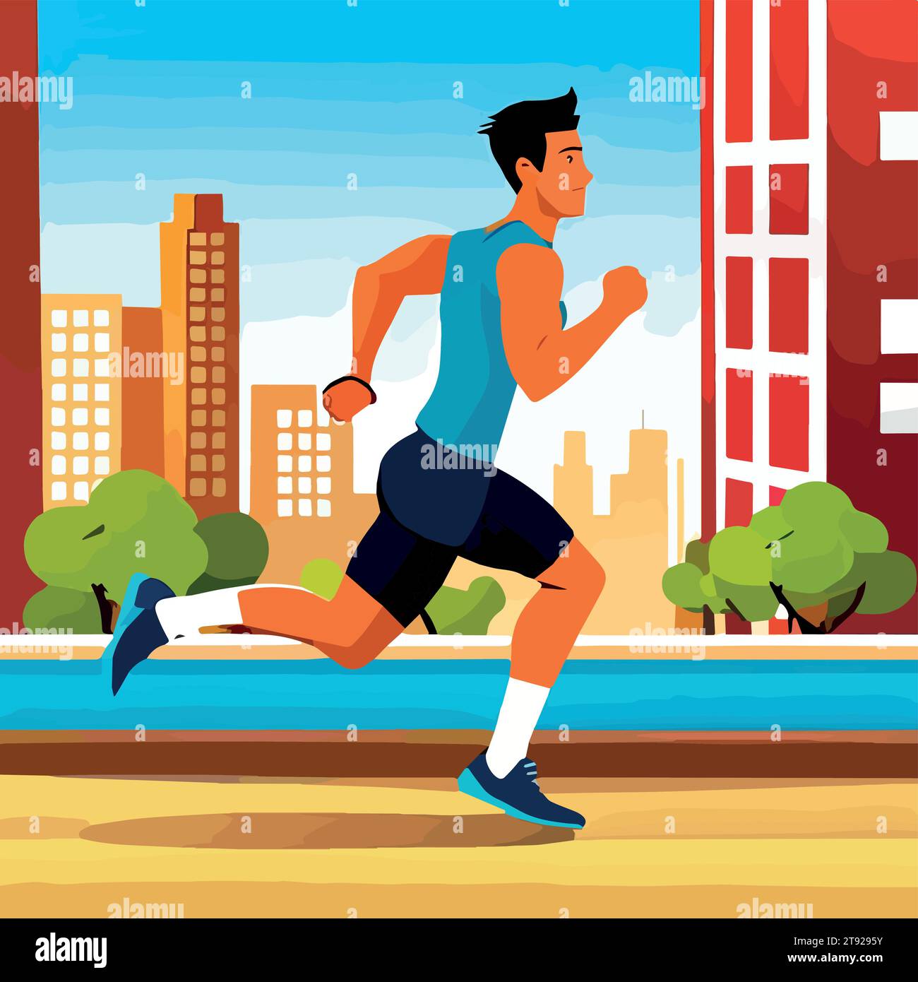 Man running on city in background. Healthy lifestyle concept vector ...
