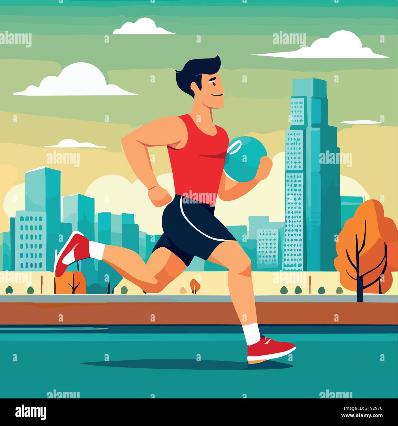 Male athlete running on city street, healthy lifestyle concept vector ...