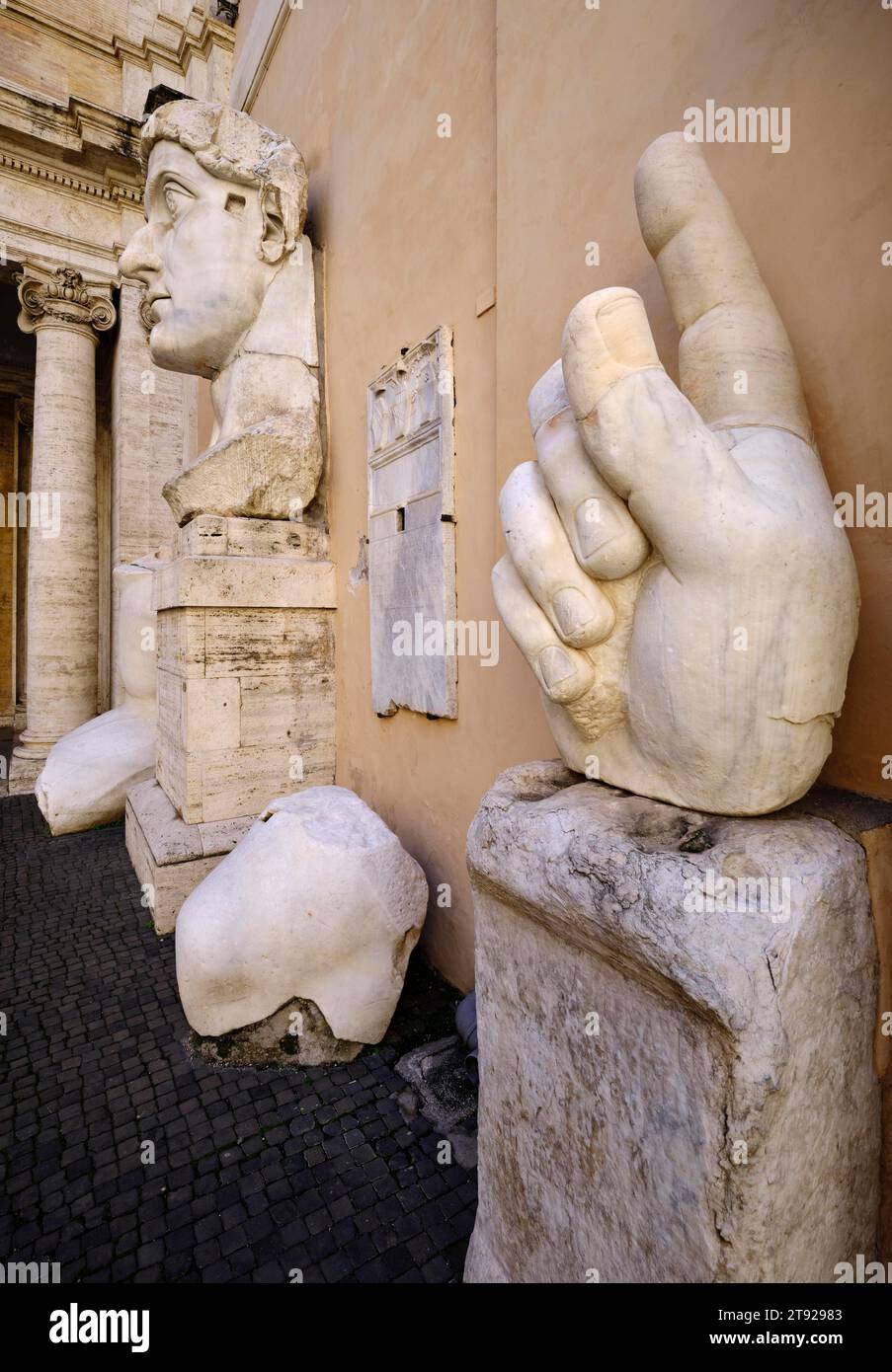 Colossal hand with index finger and head, remains of the Roman colossal ...