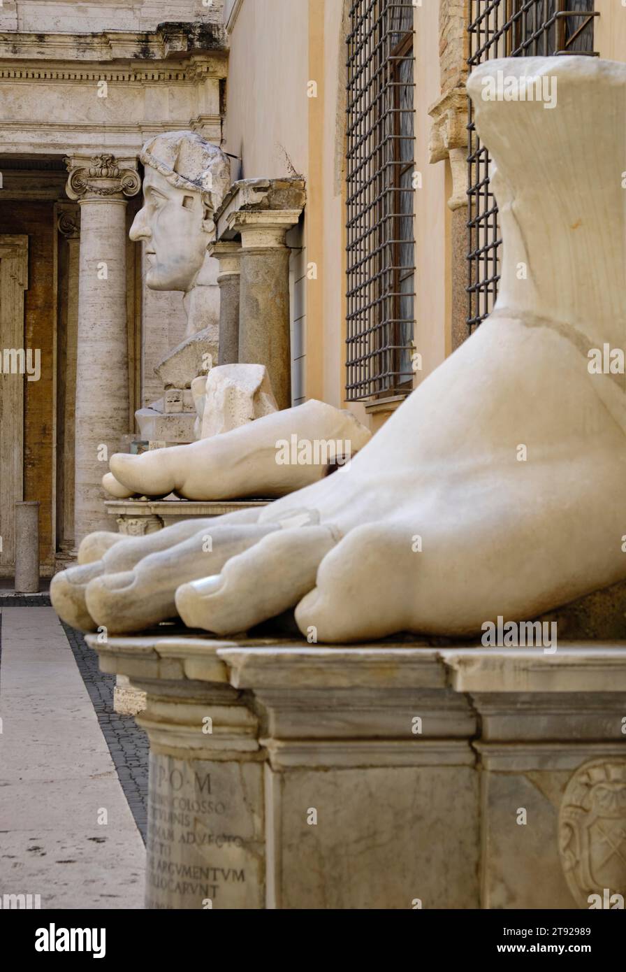 Foot of the colossal statue of Emperor Constantine in the Palace of the ...