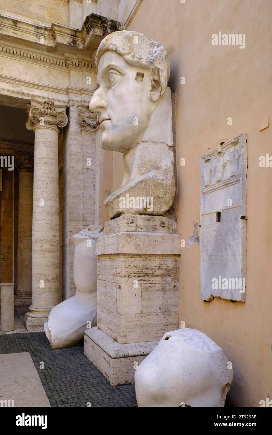 Colossal head, remains of the Roman colossal statue of Emperor ...