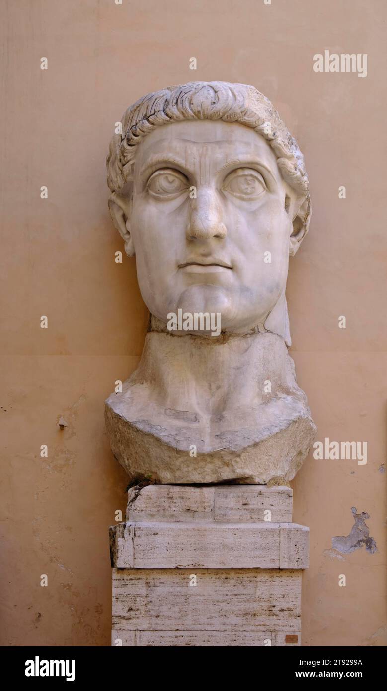 Colossal head, remains of the Roman colossal statue of Emperor ...