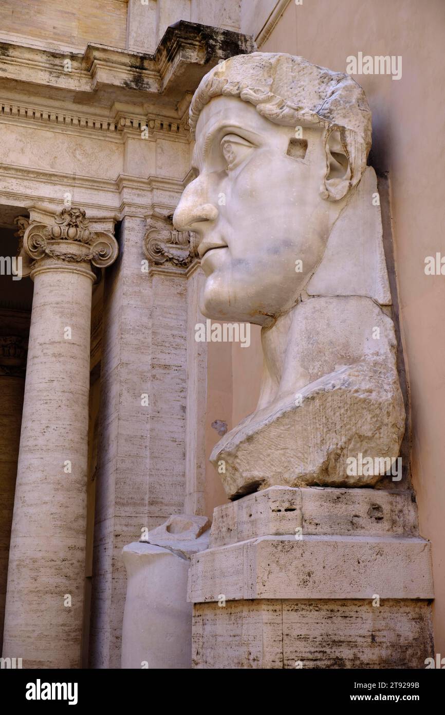 Colossal head, remains of the Roman colossal statue of Emperor ...