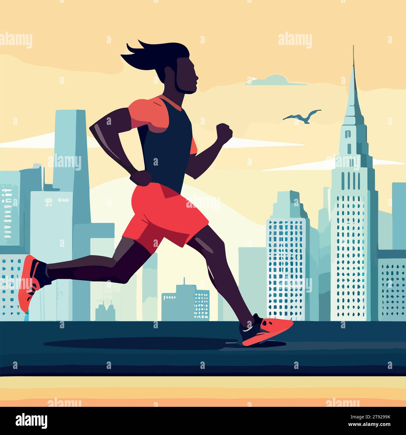 Male athlete running on city street, healthy lifestyle concept vector ...