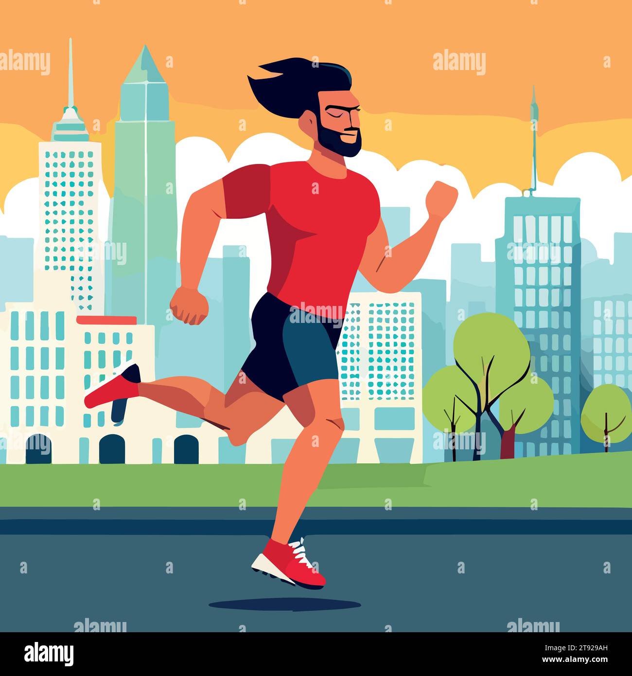 Man goes in for sports runs in morning in city. Active lifestyle in ...