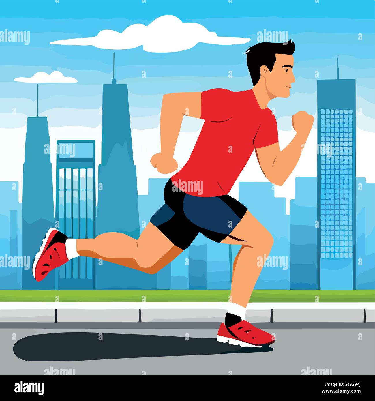 Man running on city in background. Healthy lifestyle concept vector ...