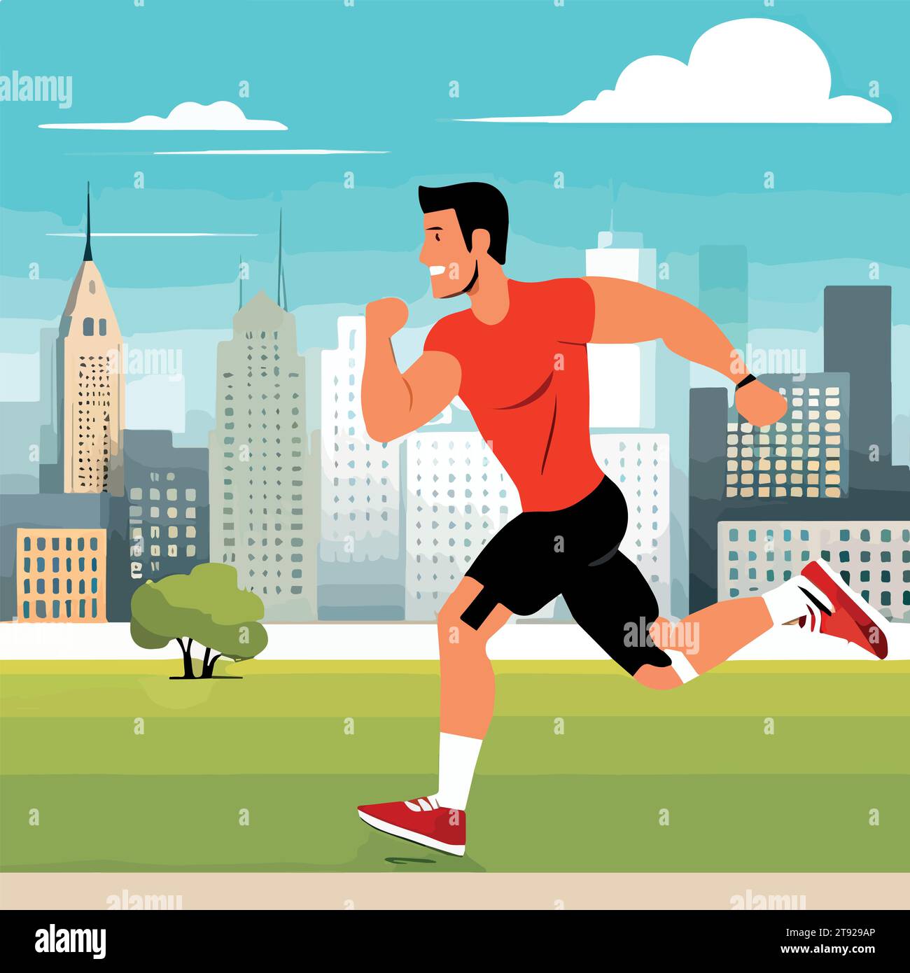 Man running on city in background. Healthy lifestyle concept vector ...