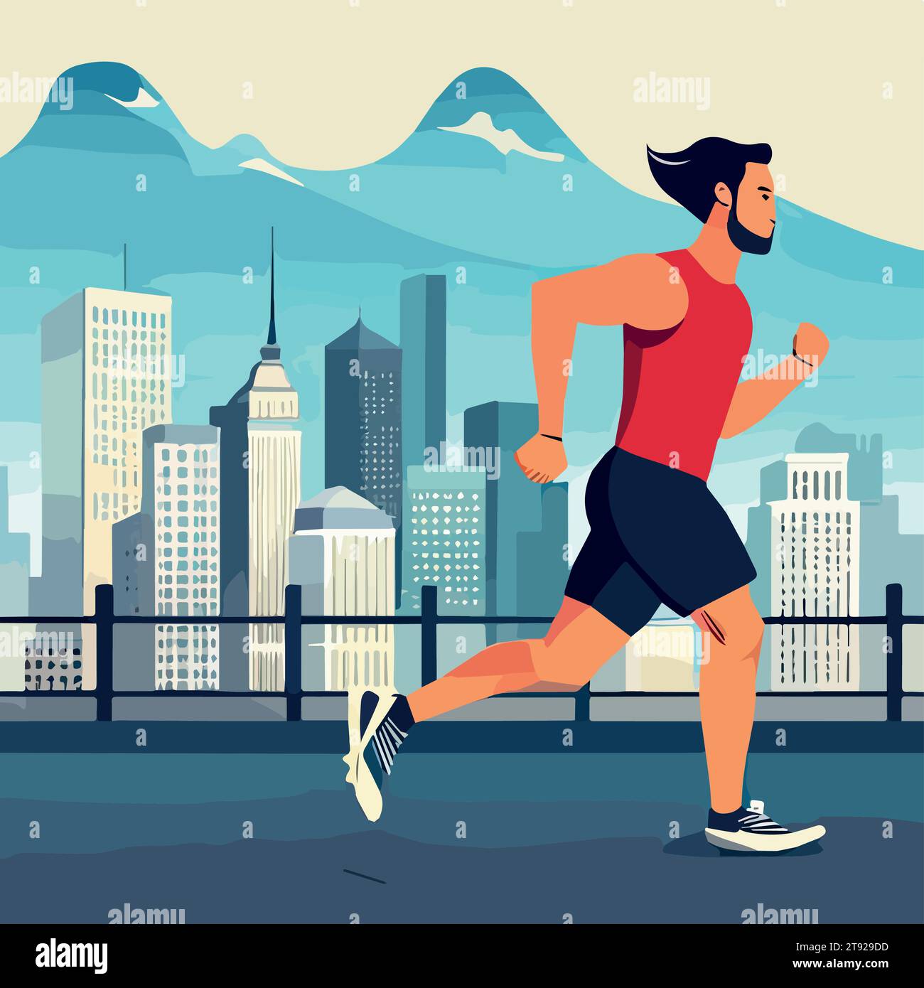 Man running on city in background. Healthy lifestyle concept vector ...