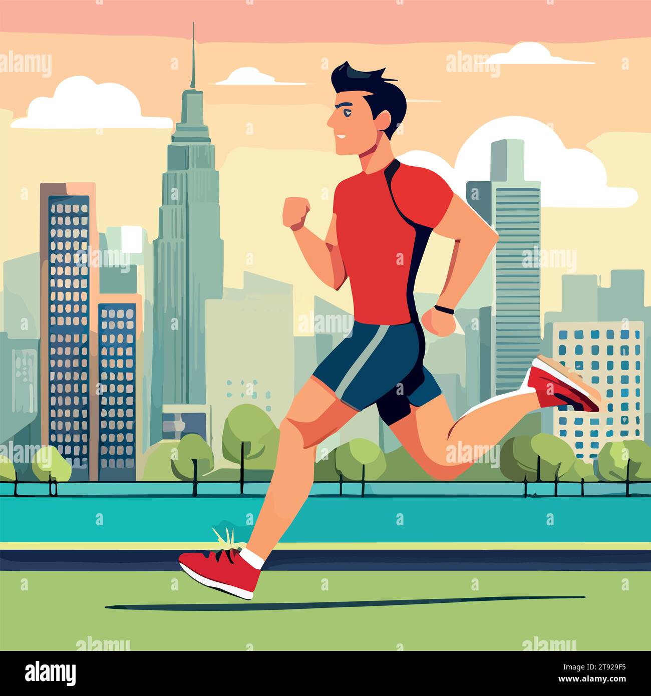 Man goes in for sports runs in morning in city. Active lifestyle in ...
