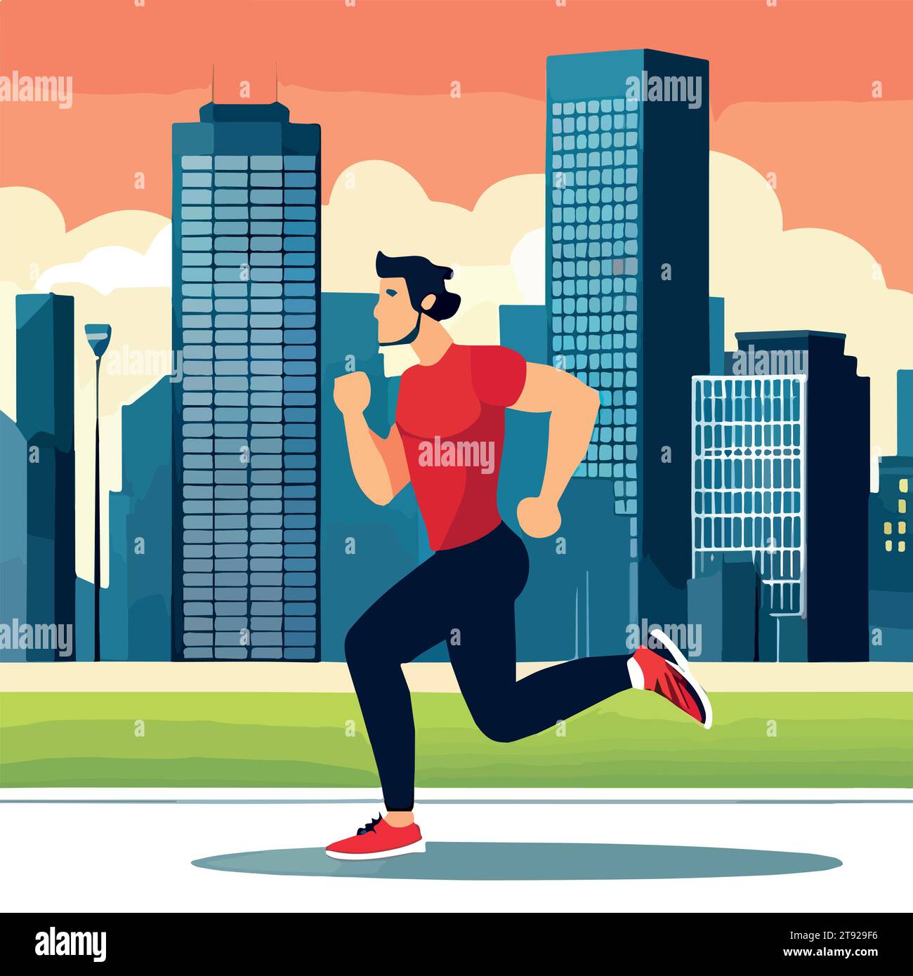 Male athlete running on city street, healthy lifestyle concept vector ...