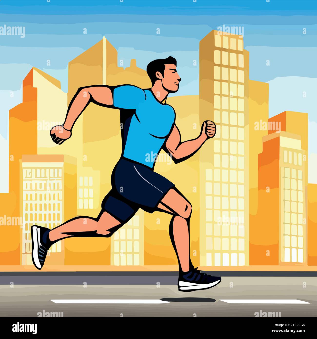 Man running on city in background. Healthy lifestyle concept vector ...