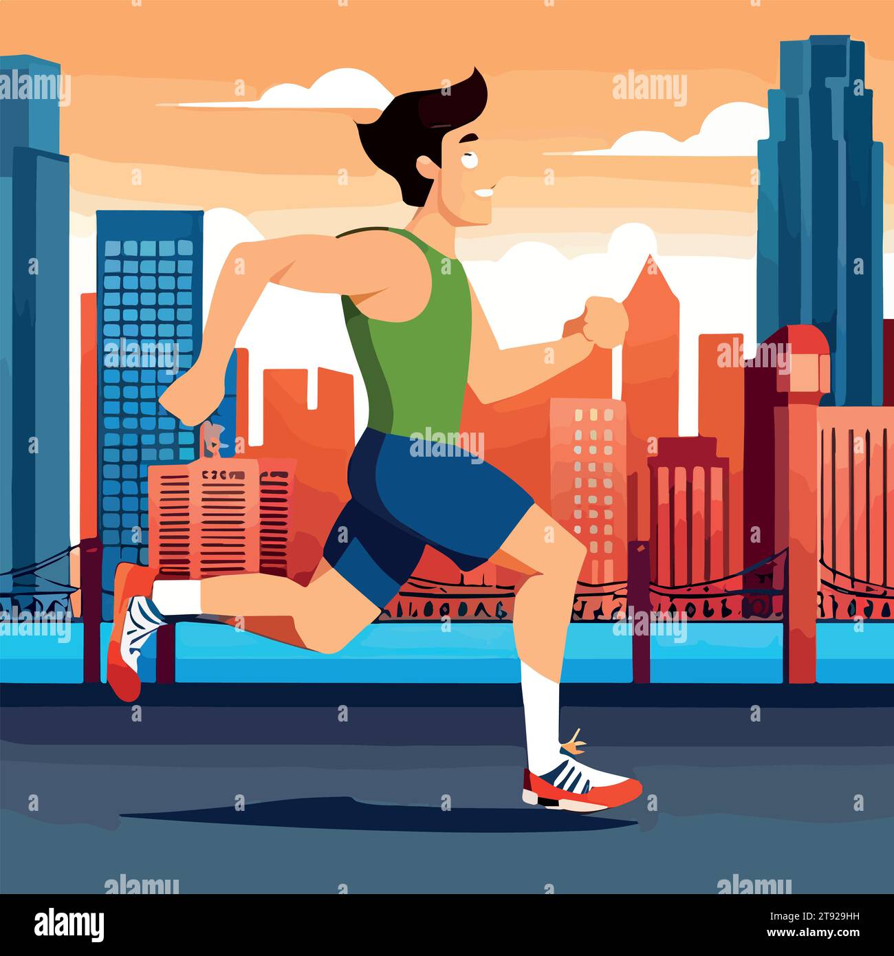 Man running on city in background. Healthy lifestyle concept vector ...