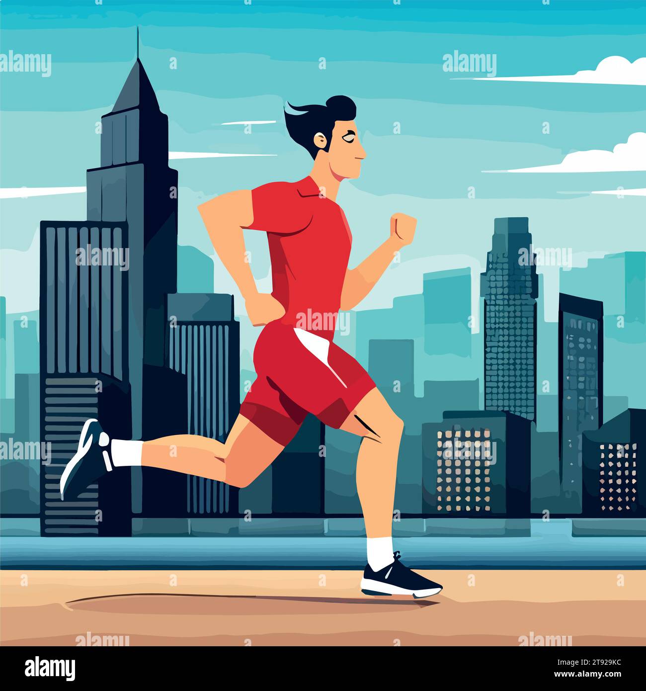Man running on city in background. Healthy lifestyle concept vector ...