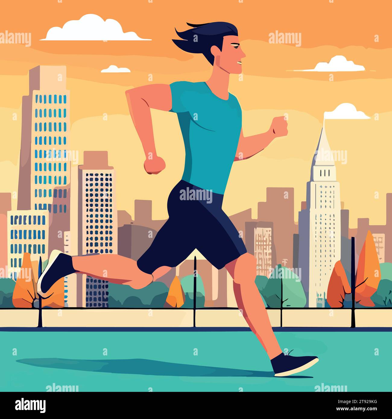 Man goes in for sports runs in morning in city. Active lifestyle in ...