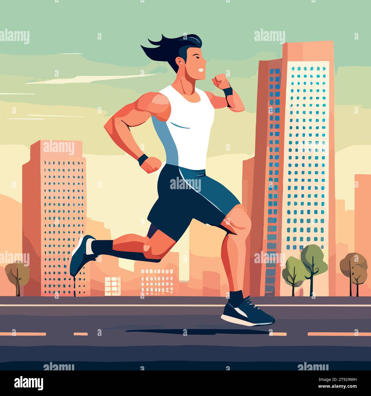 Man goes in for sports runs in morning in city. Active lifestyle in ...