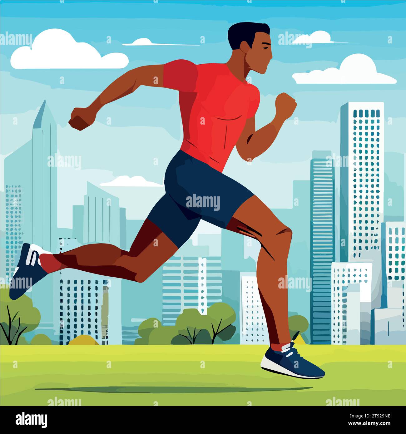 Man running on city in background. Healthy lifestyle concept vector ...