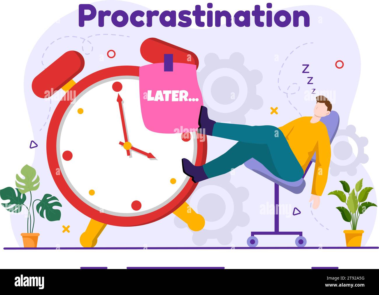 Procrastination Vector Illustration with Procrastinating Lazy ...