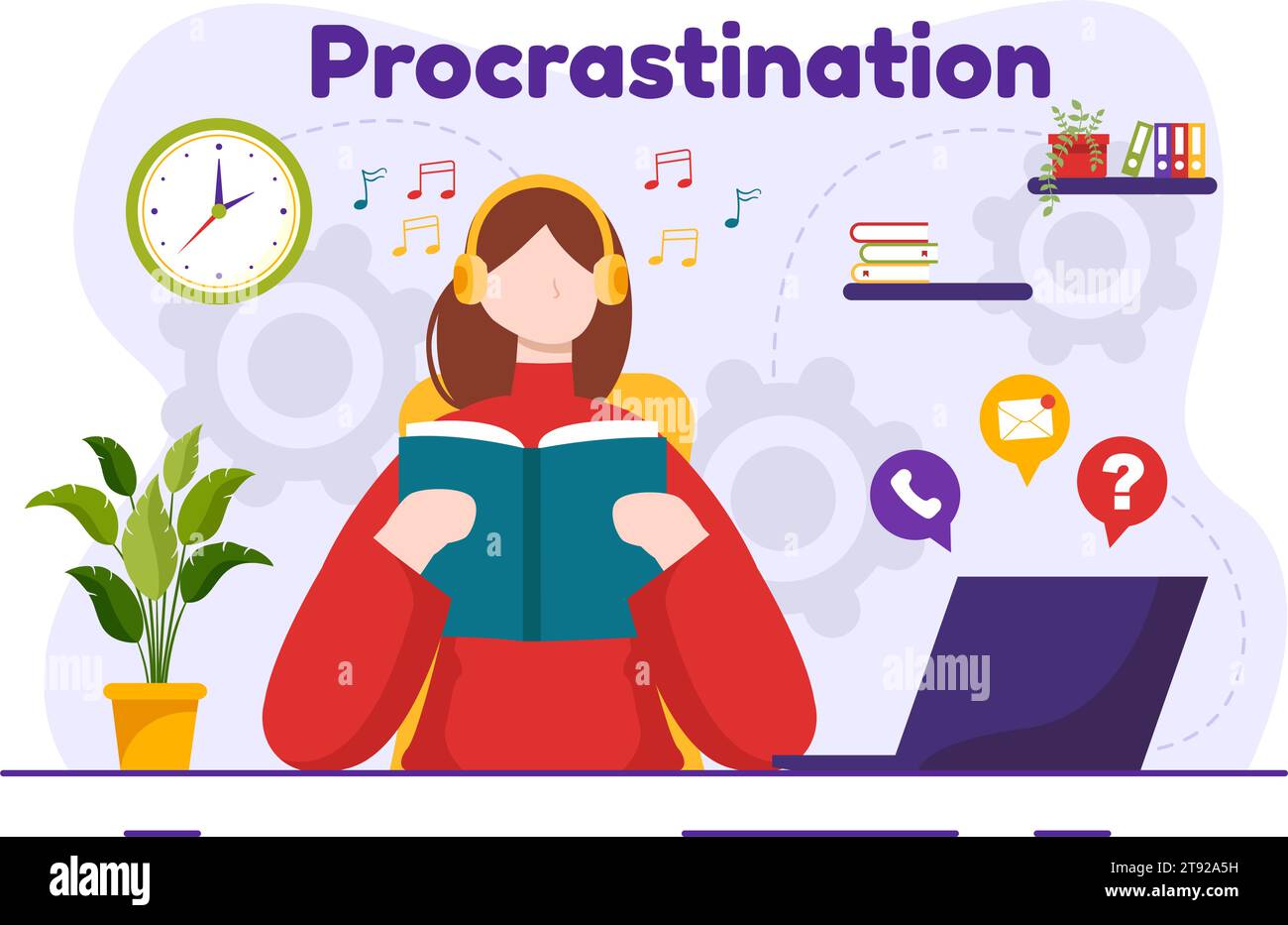 Procrastination Vector Illustration with Procrastinating Lazy ...