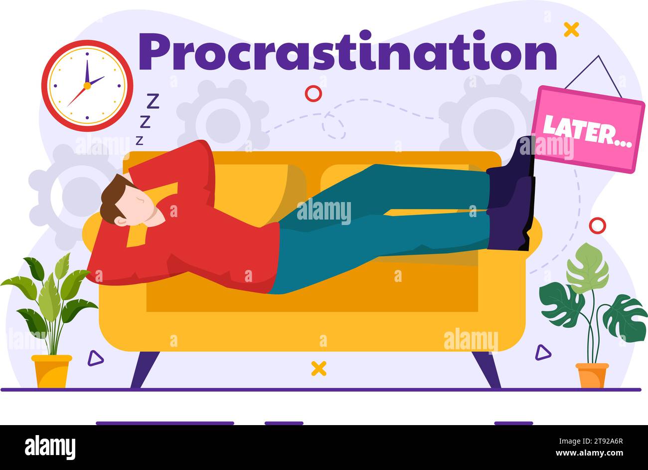 Procrastination Vector Illustration with Procrastinating Lazy ...