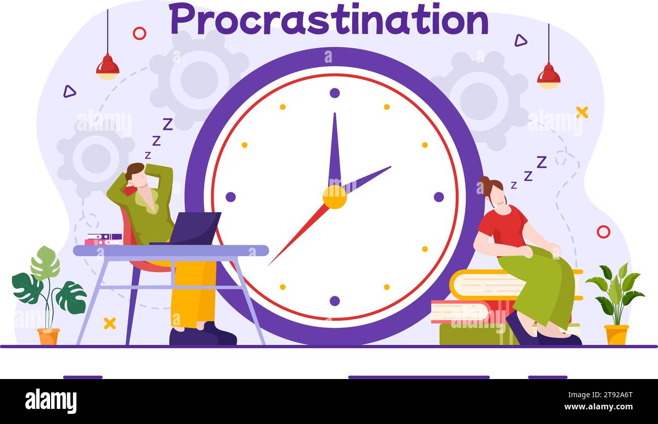 Procrastination Vector Illustration with Procrastinating Lazy ...