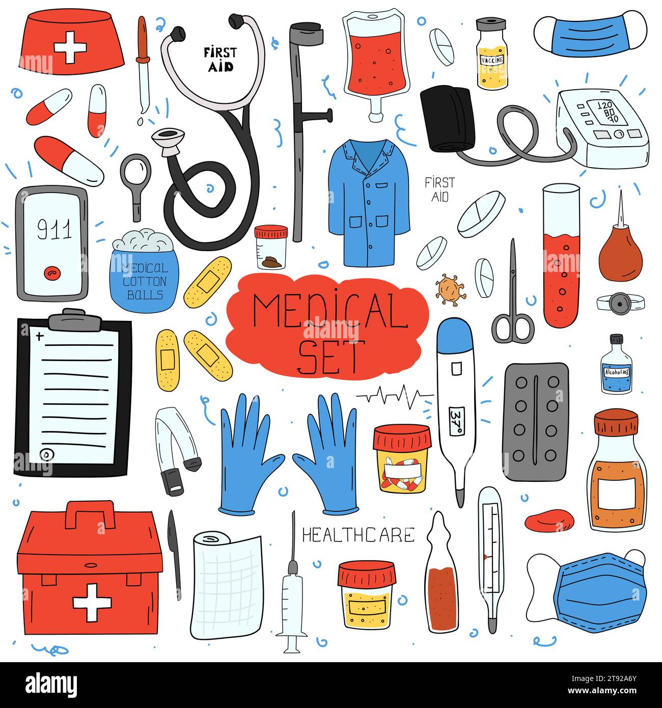 Healthcare, medicine vector doodles illustration Stock Vector Image ...