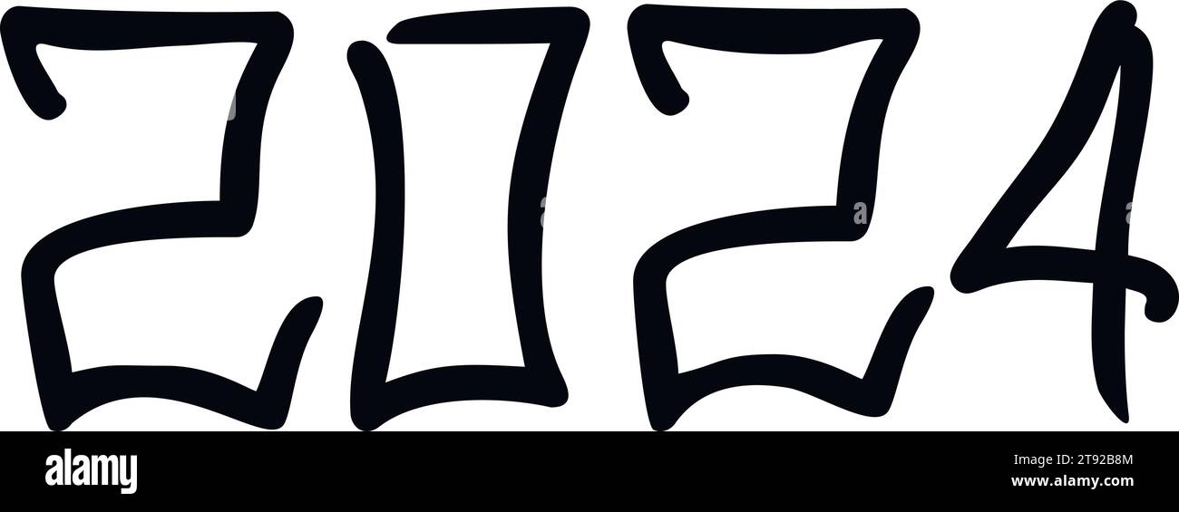 Vector 2024 year black handwriting font. White background. In ...