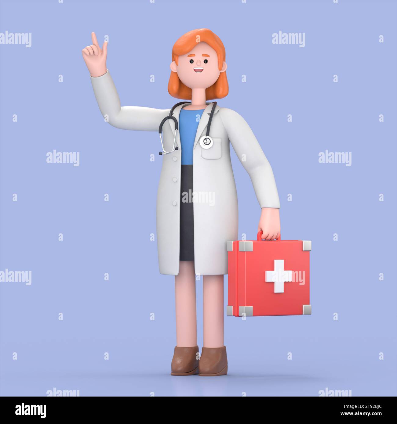 3D illustration of Female Doctor Nova holds red case first aid kit ...