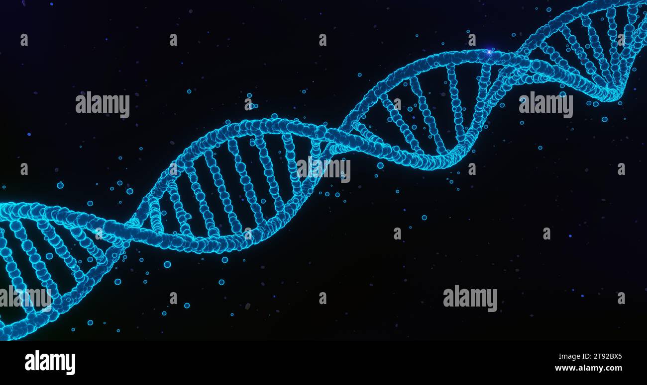 Blue helix human DNA structure with particles Stock Photo - Alamy