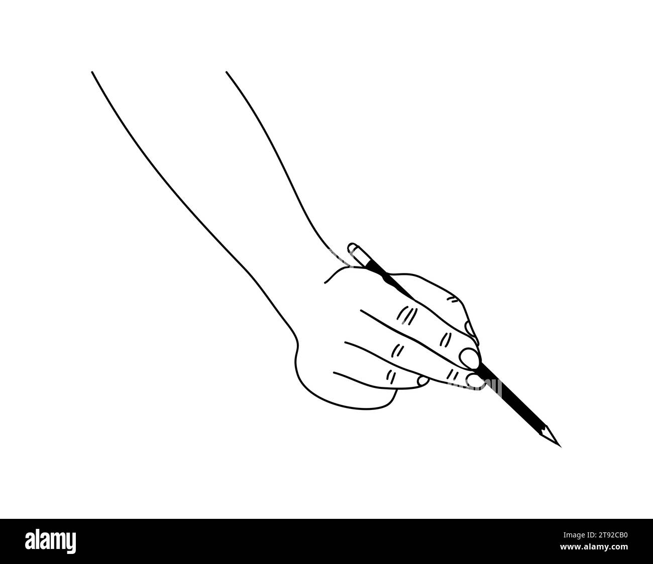 Hand holding pencil vector line art black on white Stock Vector Image ...