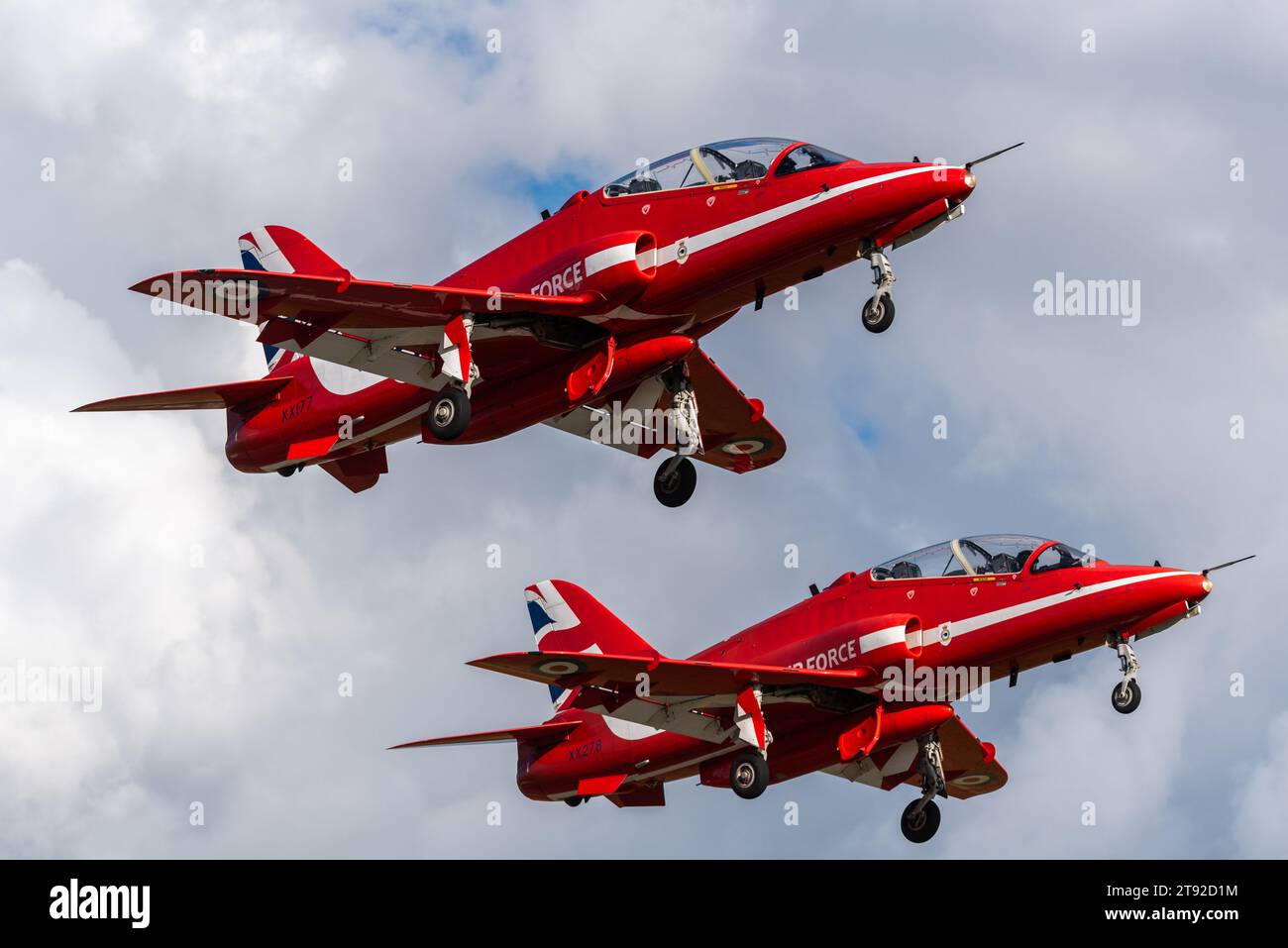 Two Royal Air Force BAe Hawk T1 jet planes taking off from London ...