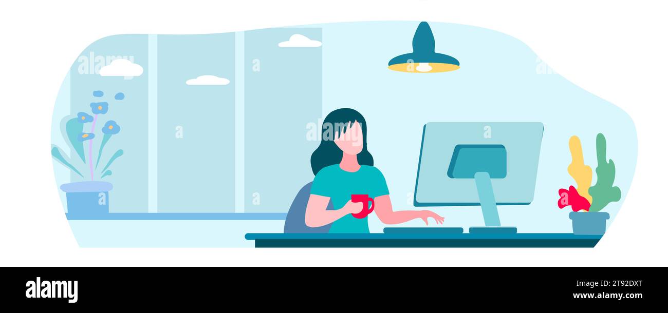 The girl works at the computer. Remote study concept. Remote work for a ...