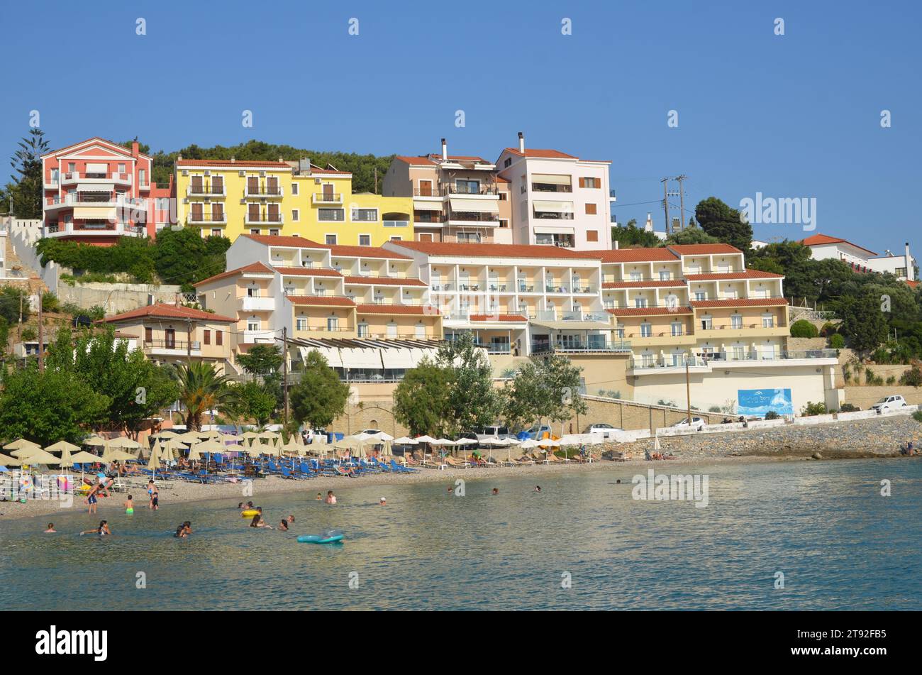 Greece, North Aegean, Samos island the Vathy port town and neoclassical ...