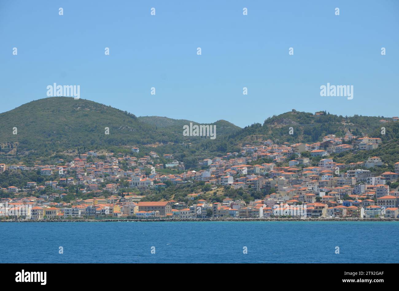 Greece, North Aegean, Samos island the Vathy port town and neoclassical ...