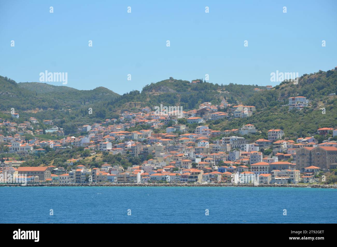 Greece, North Aegean, Samos island the Vathy port town and neoclassical ...