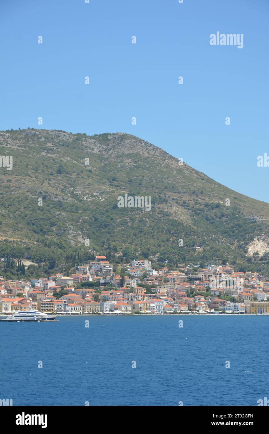Greece, North Aegean, Samos island the Vathy port town and neoclassical ...