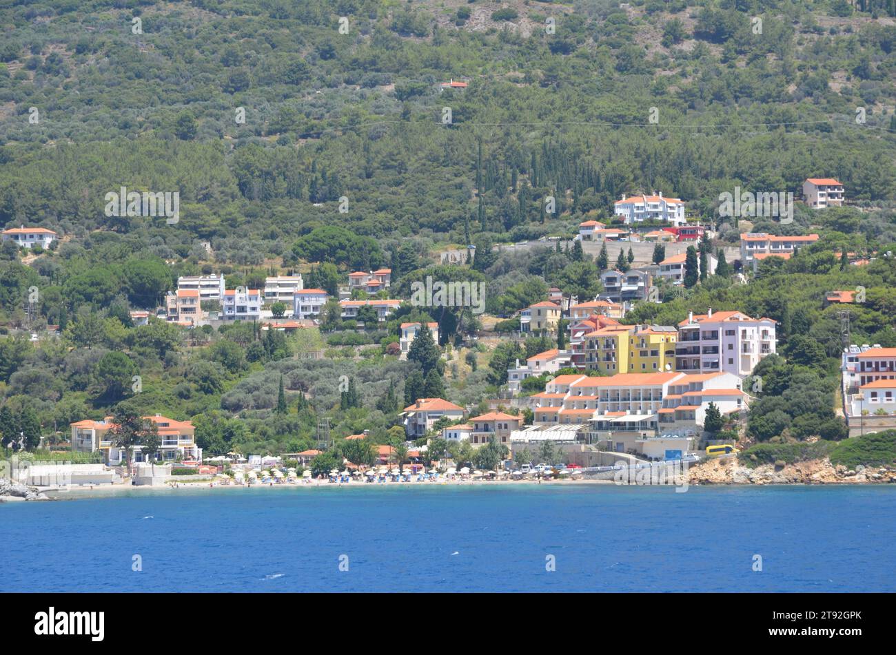 Greece, North Aegean, Samos island the Vathy port town and neoclassical ...