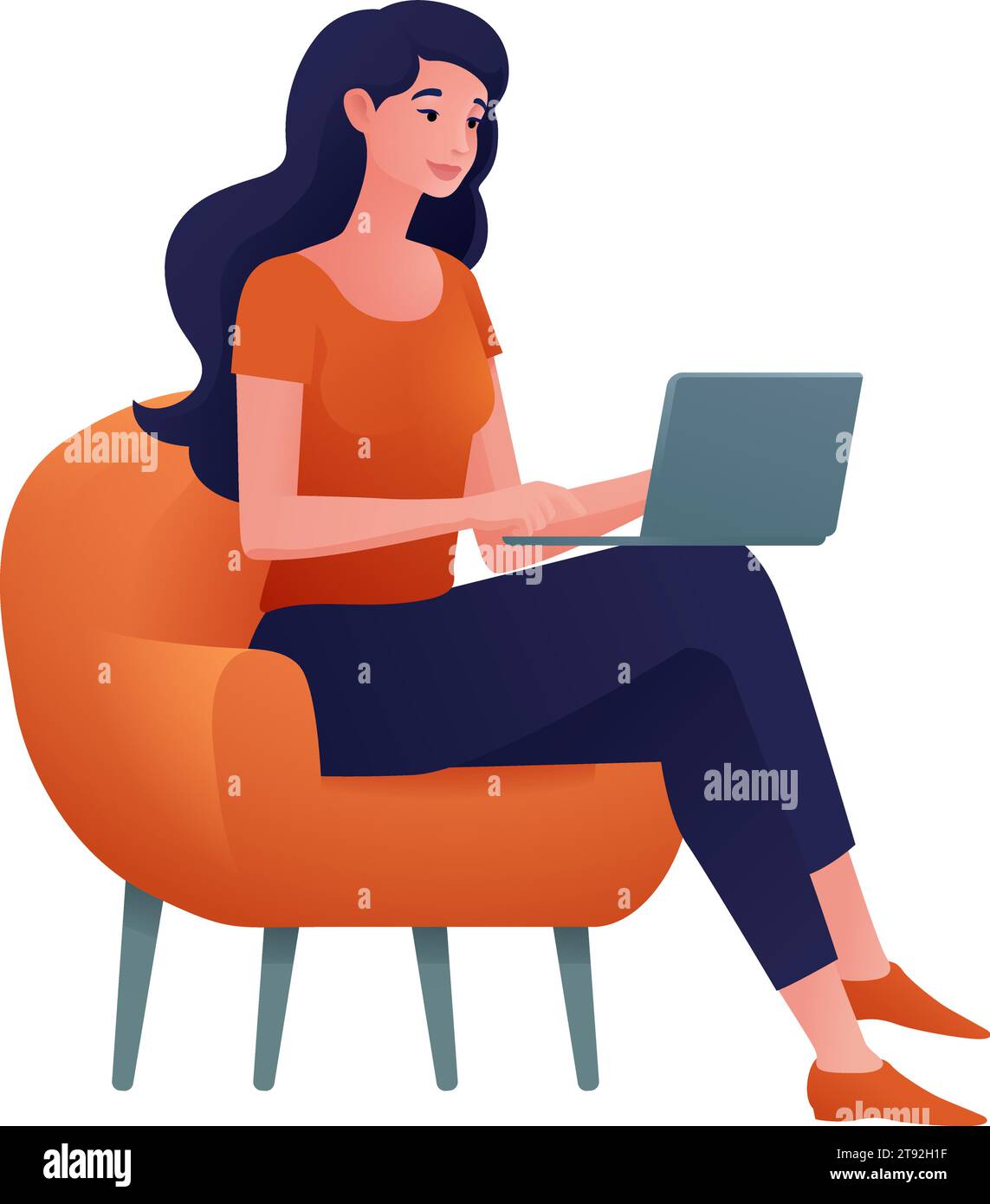Woman Using Laptop Computer Cartoon Illustration Stock Vector Image ...