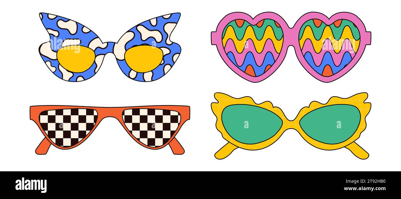 Retro shades with psychedelic prints. Vintage 70s style. Vector ...