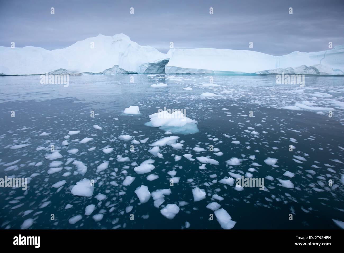 Arctic nature landscape with icebergs in Antarctica with midnight sun ...