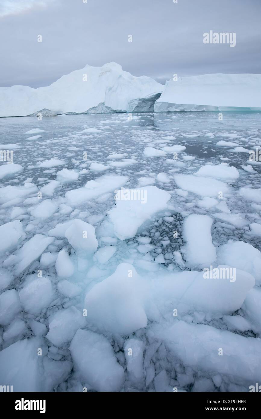 Arctic nature landscape with icebergs in Antarctica with midnight sun ...