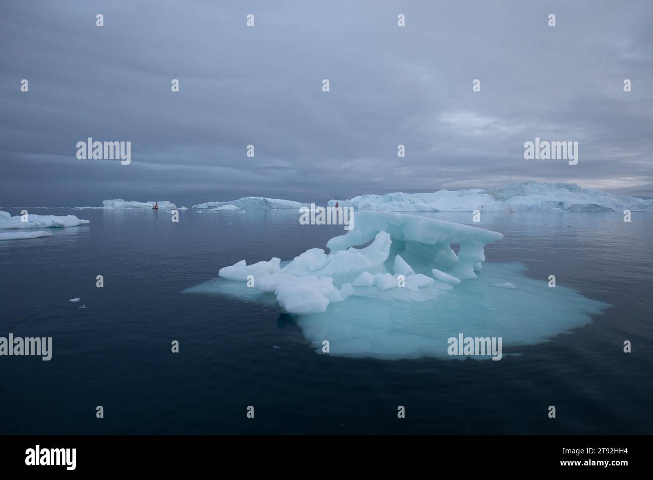 Arctic nature landscape with icebergs in Antarctica with midnight sun ...