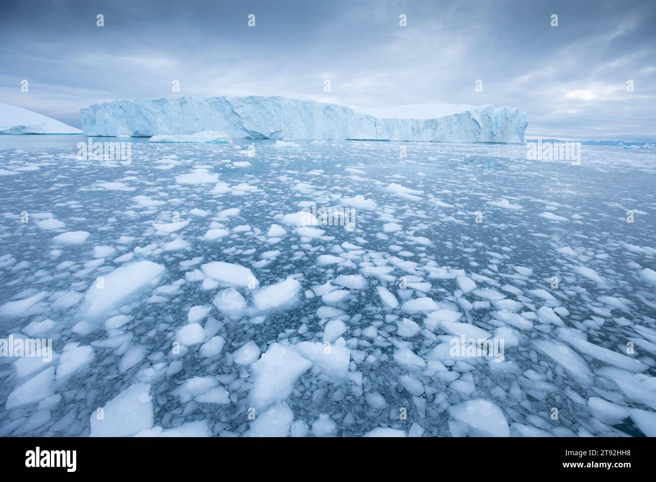 Arctic nature landscape with icebergs in Antarctica with midnight sun ...