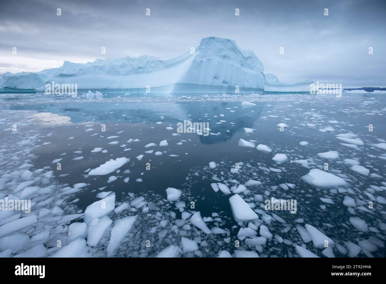 Arctic nature landscape with icebergs in Antarctica with midnight sun ...