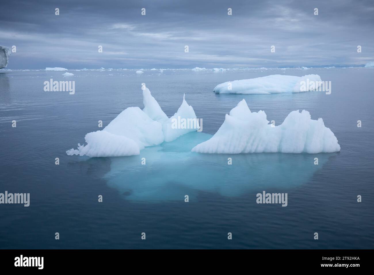 Arctic nature landscape with icebergs in Antarctica with midnight sun ...