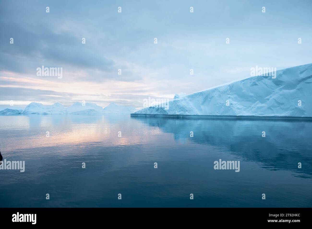 Arctic nature landscape with icebergs in Antarctica with midnight sun ...