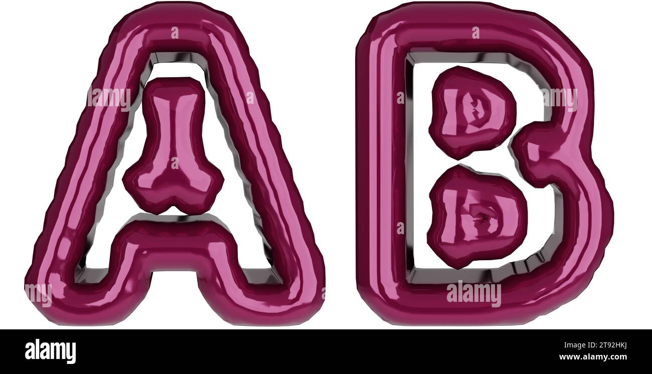 Glossy inflated red color letter A, B uppercase illustration. 3D render of latex bubble burgundy ...