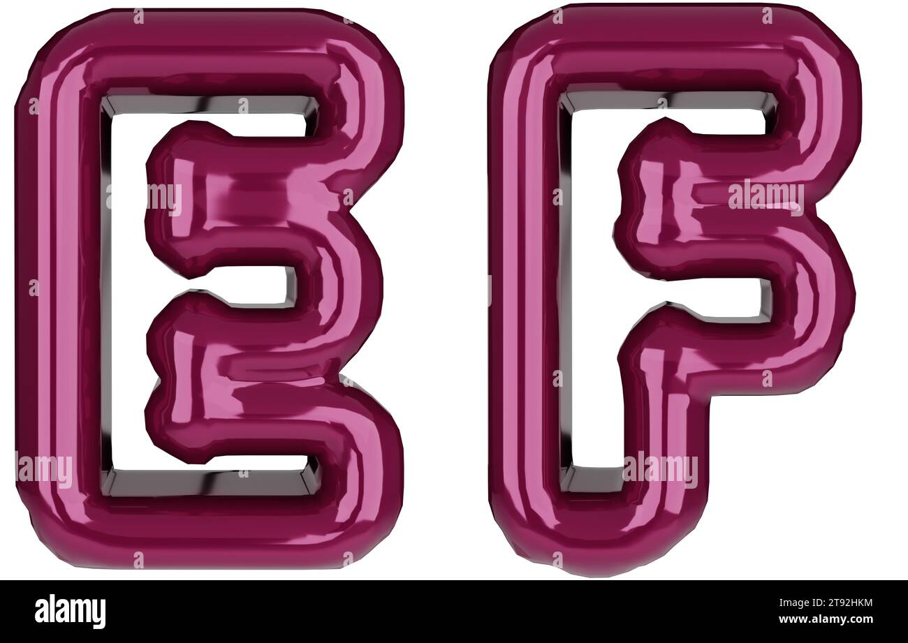 Glossy inflated red color letter E, F uppercase illustration. 3D render ...